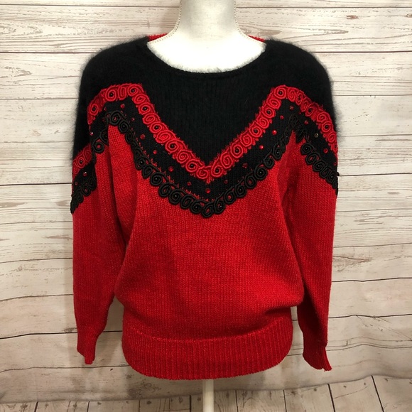 Vintage | Sweaters | Vintage Red Black Knit Sweater | Poshmark